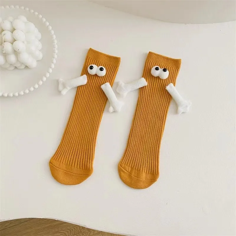 Hand In Hand Sock For Children Boy Girl Solid Color Cartoon Eye Magnet ...