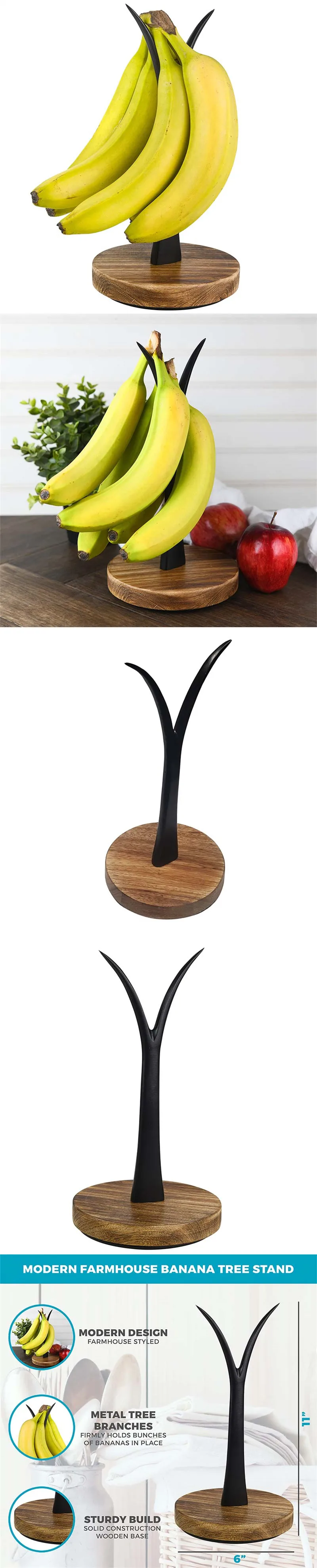 Modern Farmhouse Banana Holder Wooden Base Banana Hanger Fruits Basket ...