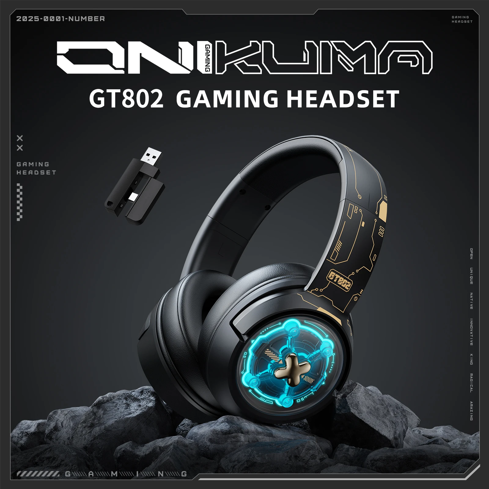 ONIKUMA GT802 Tri-Mode 2.4GHz Wireless Blue Tooth Head-mounted Gaming ...