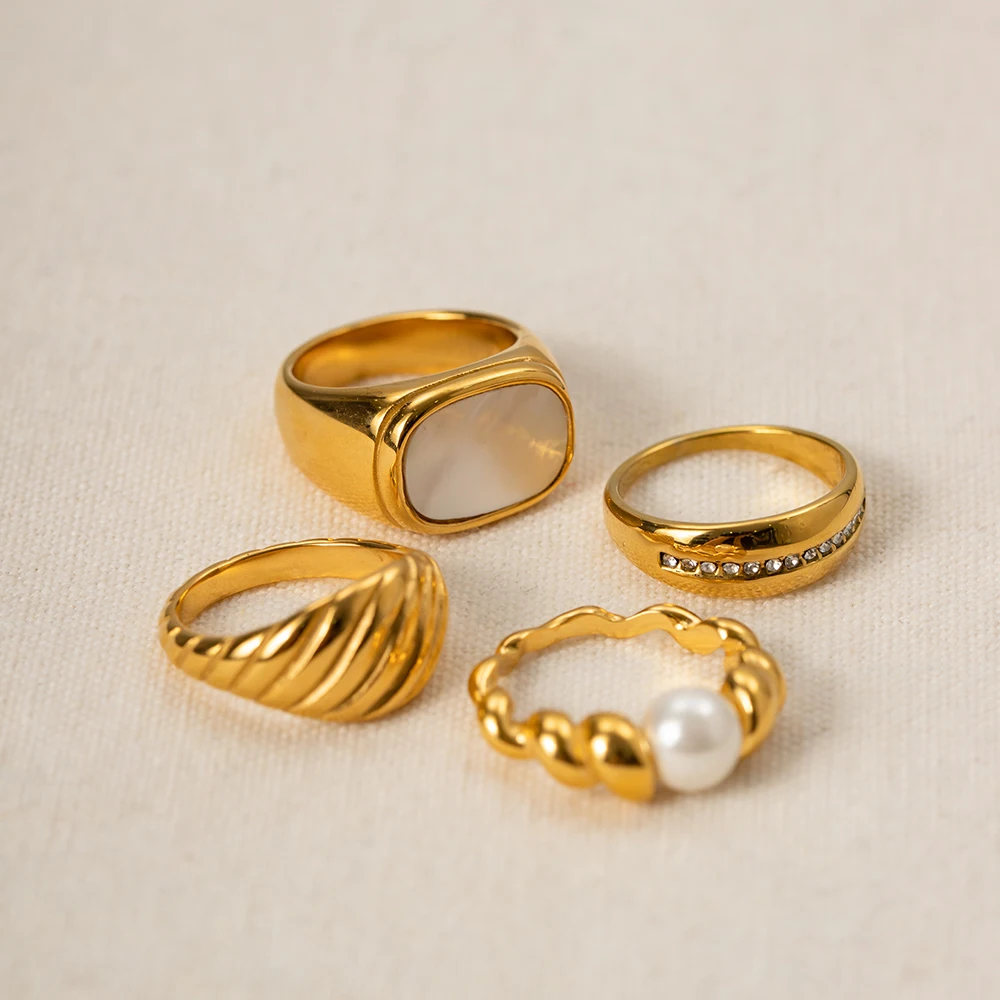 Ins Style 18K Gold Plated Zircon Enamel Ring Jewelry