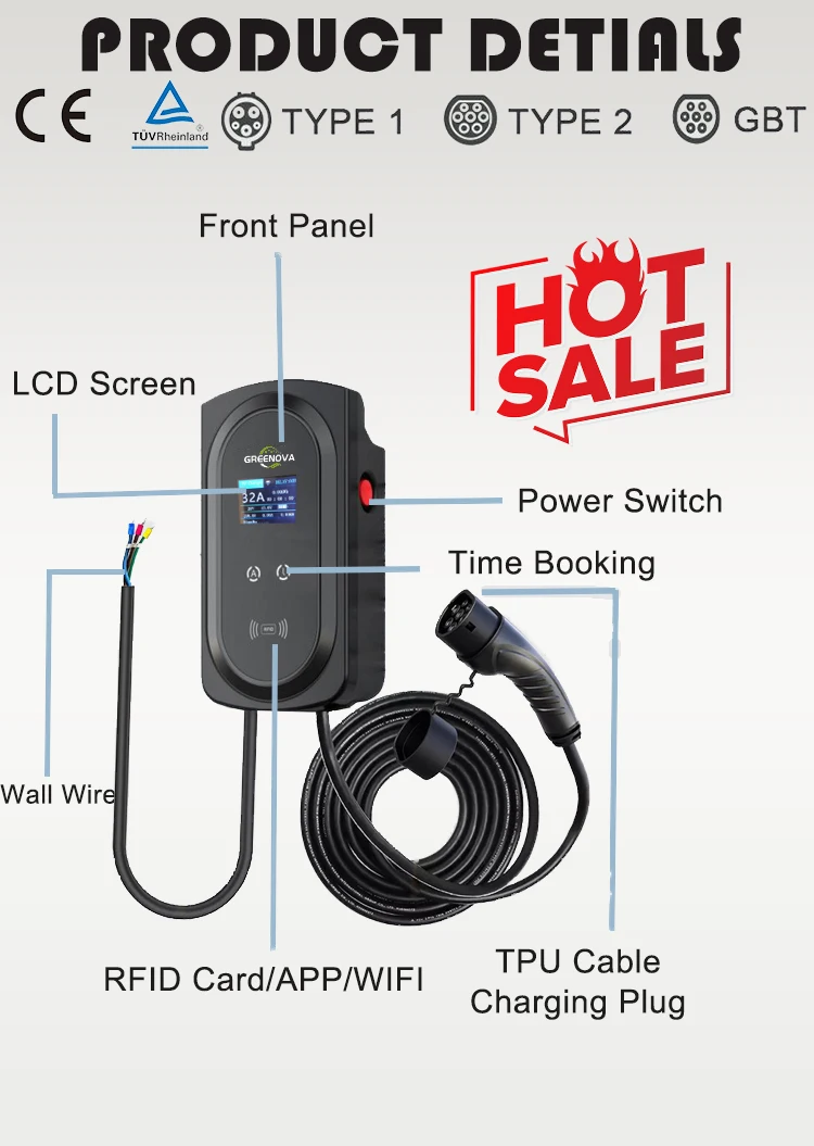 Wholesale Ev Charging Station Wallbox 3 Phase 32a 22kw Level 2 App Control 5m Type 1 J1772 Card ...