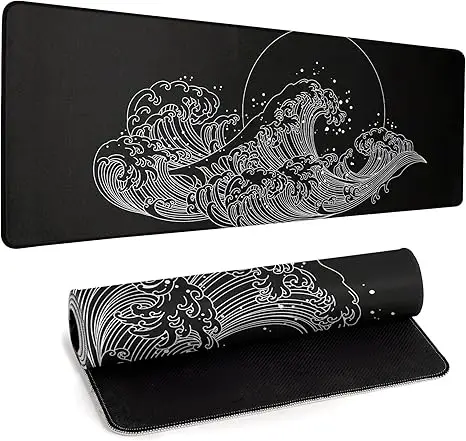Black And White Wave Mouse Pad With Extended Large Gaming Mouse Pad Non ...