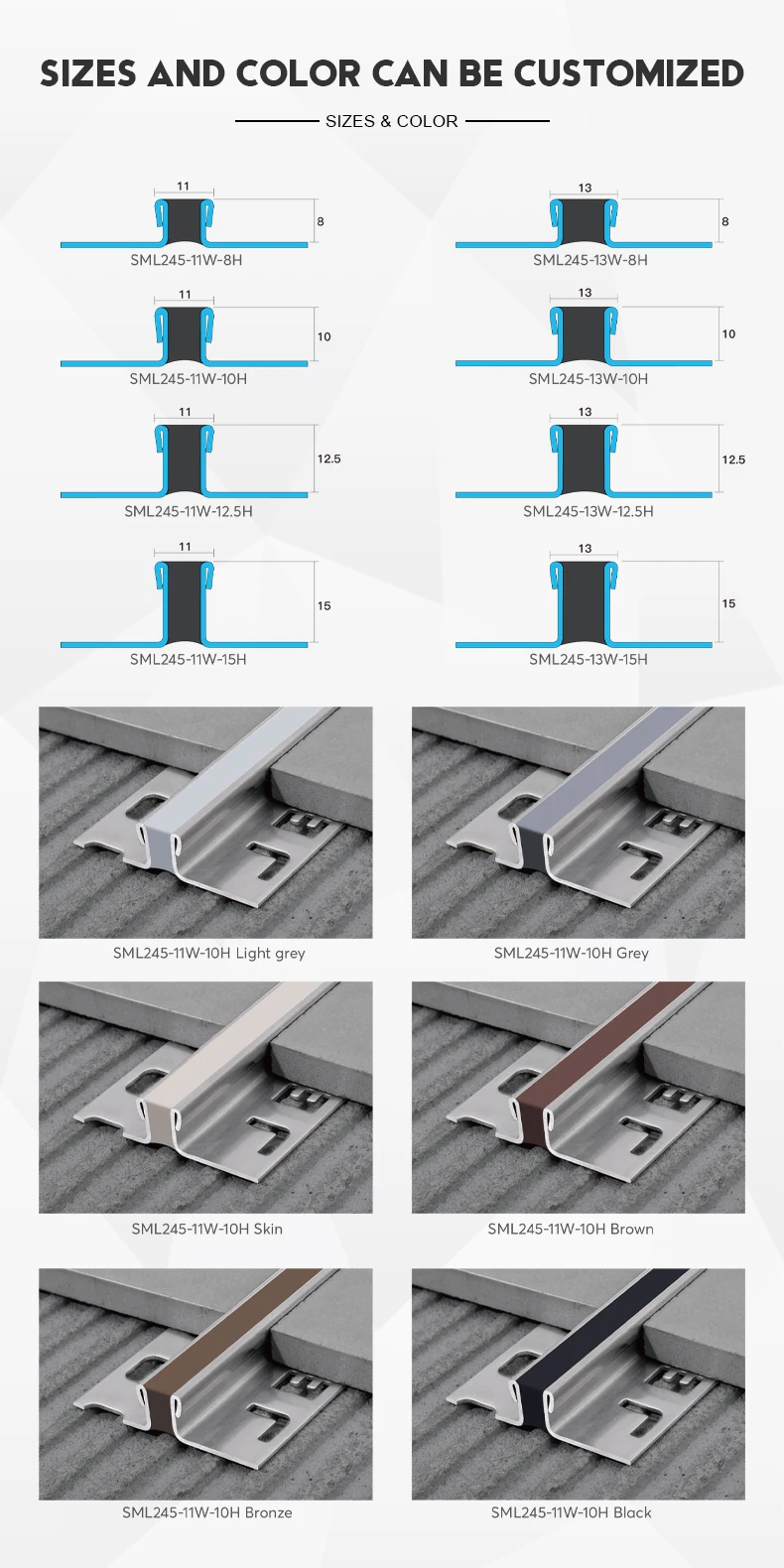 Foshan Factory JECA Metal's New Design Stainless Steel Rubber Tile ...