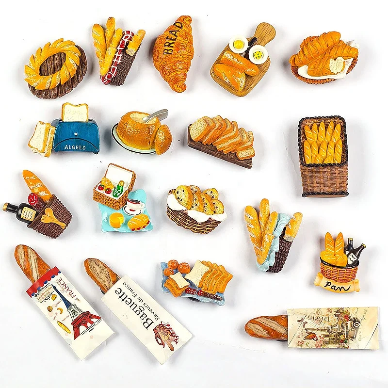 High quality bread food series resin custom 3D fridge magnet for home ...