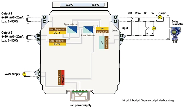 1 Input 1 Output Rail Power Supply DC Signal Converter Isolator 0~100mV/4~20mA Dc Voltage Input ...