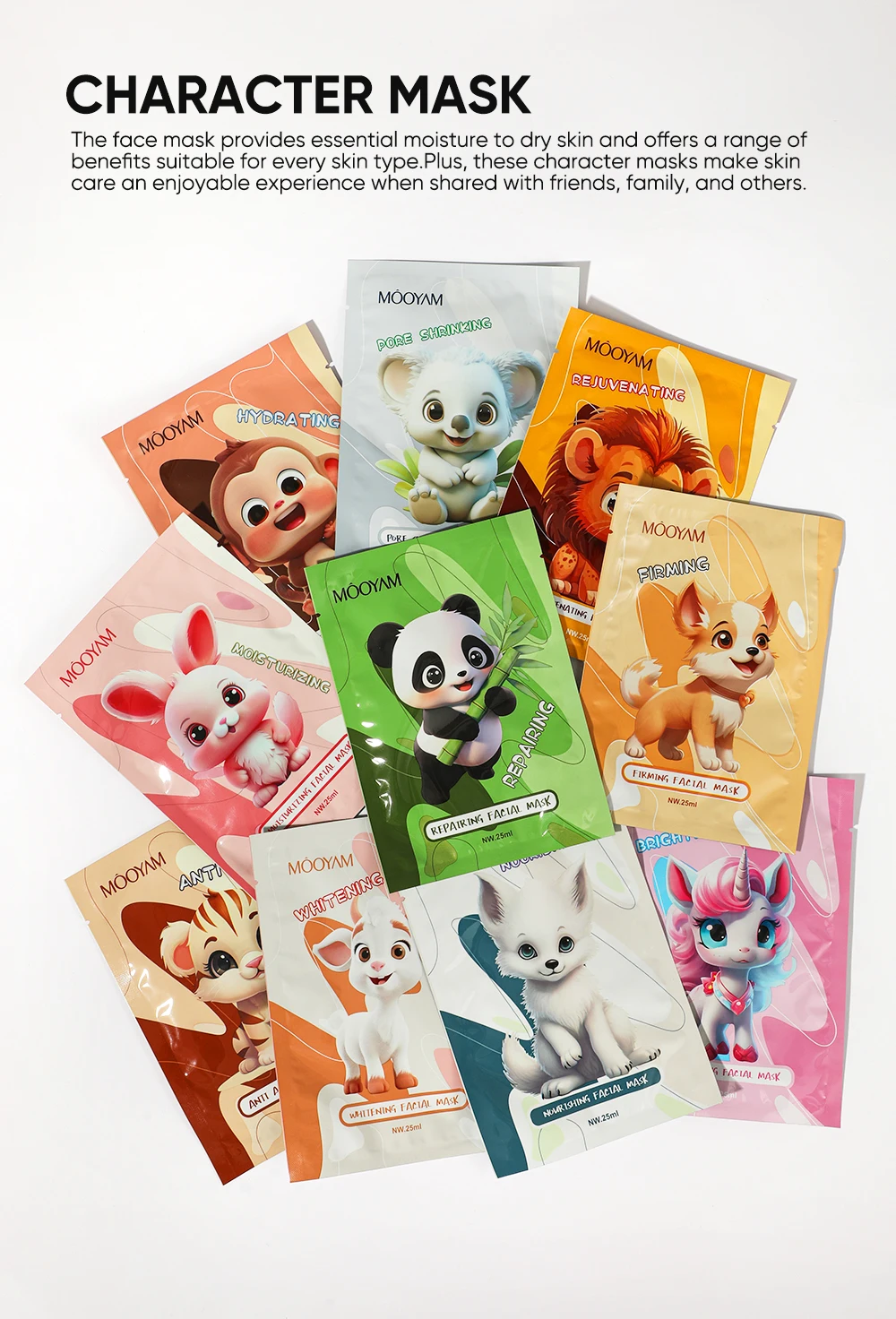 Private Label 10 Styles Cute Cartoon Animal Masks - Hydrating Facial Masks