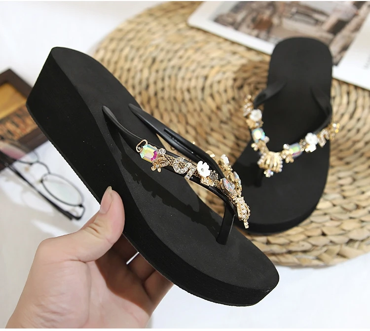 Bling Summer Outdoor Flip Flops Crown Gemstone Diamonds Women Wedge ...