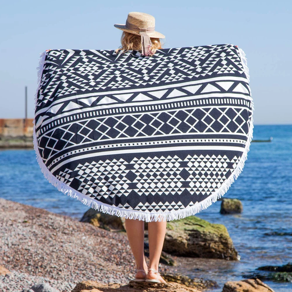 Rectangle Colourful Customized Large Microfiber Fringe Beach Towel ...