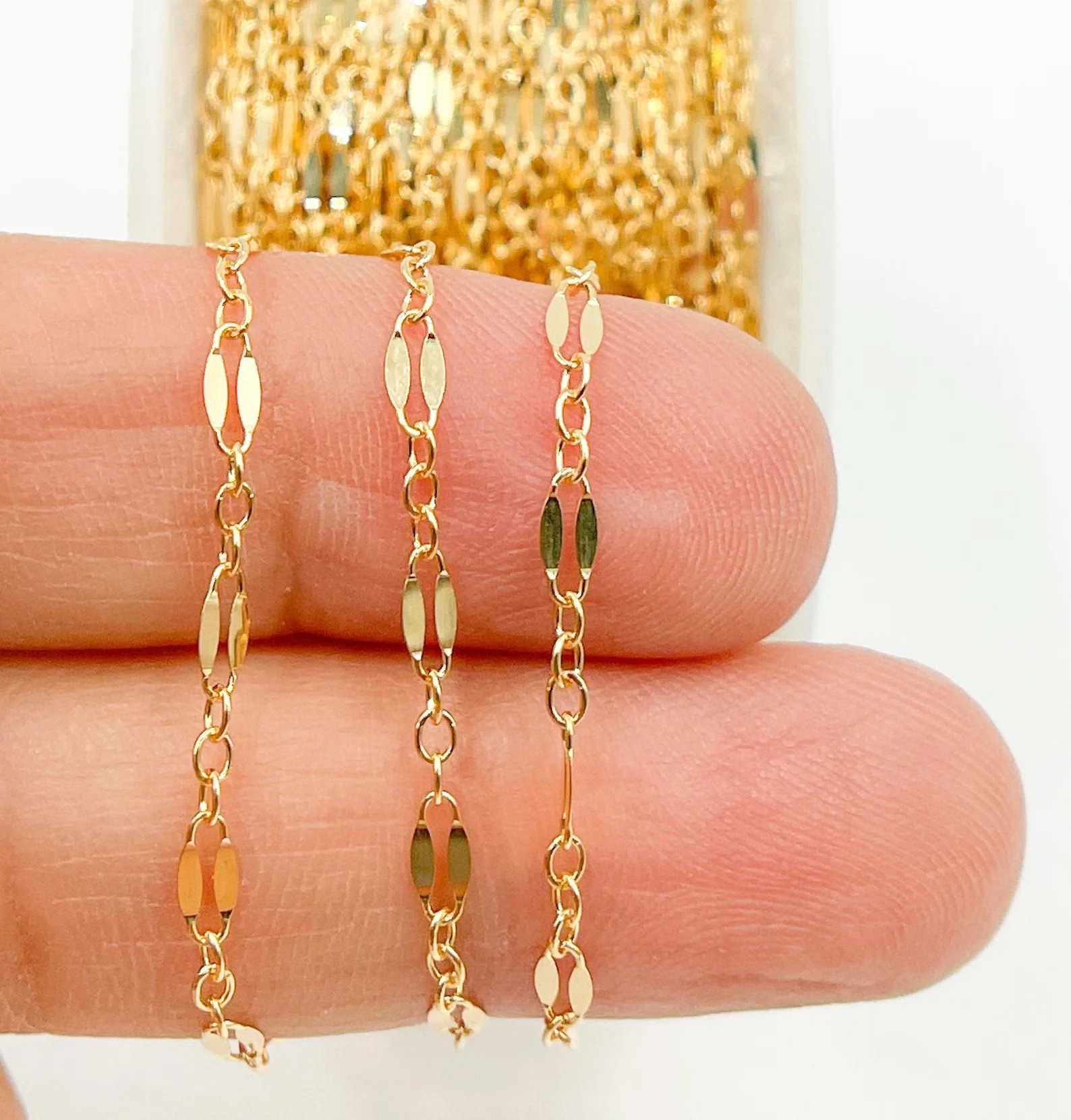 GP 9K 10K 14K Solid Gold Chain Roll Pure Yellow Gold Sequin Oval Bulk ...