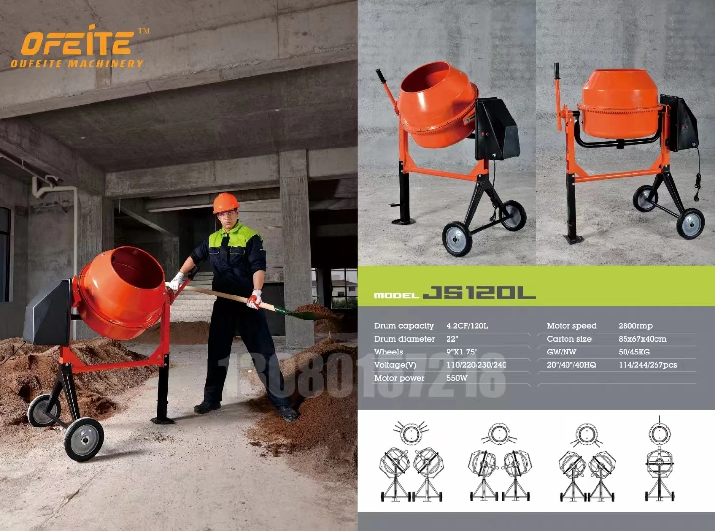 Factory Direct Sales Powered 140/160/180/200 Two Wheels Mixer Concrete ...