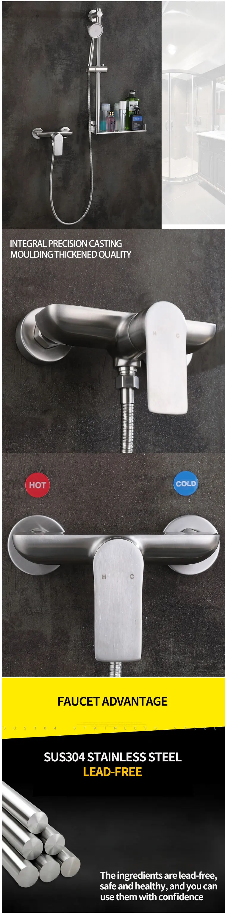 Stainless Steel Simple Bathroom Faucet Tub and Shower Combination Valve ...