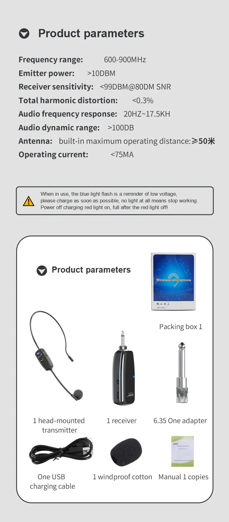 Uhf Portable Head Mounted Wireless Microphone Headset Long Range ...