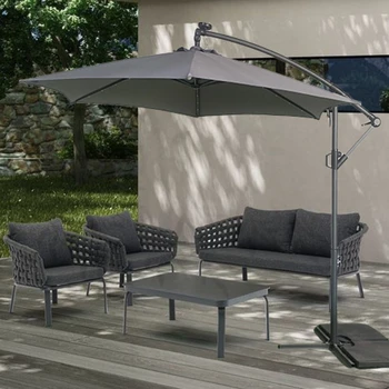 Garden Aluminium Umbrellas Solar Powered Heavy Duty Parasol Rectangle ...