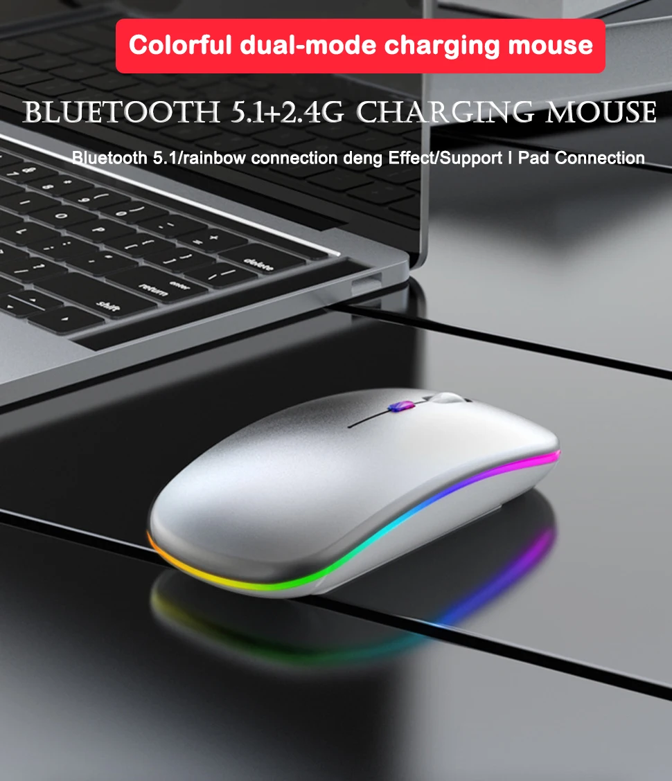 Wireless Mouse BT RGB Rechargeable for Laptop & Desktop