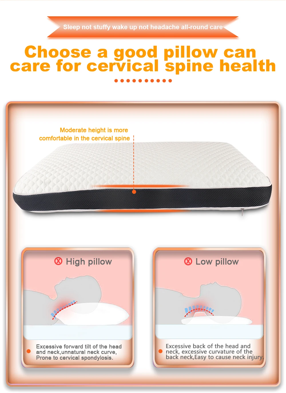 Factory Classic Bread Memory Foam Cooling Gel Bed Sleep Pillow Cervical ...