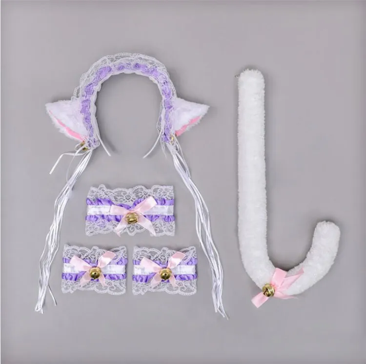 Cute Cat Cosplay Costume Anime Lolita Ears Headband Collar Bracelet and ...