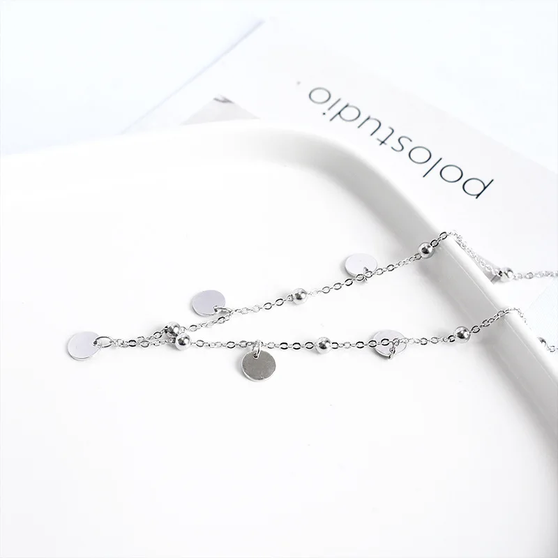Cute Anklets 925 Sterling Silver Women's Beads Foot Jewelry Round Brand ...