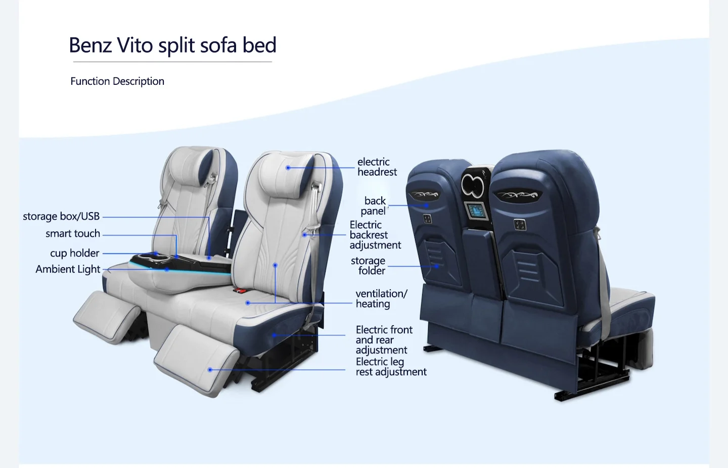 Car Seat Rear Luxury Bus MPV Seat/bed Factory Three-person