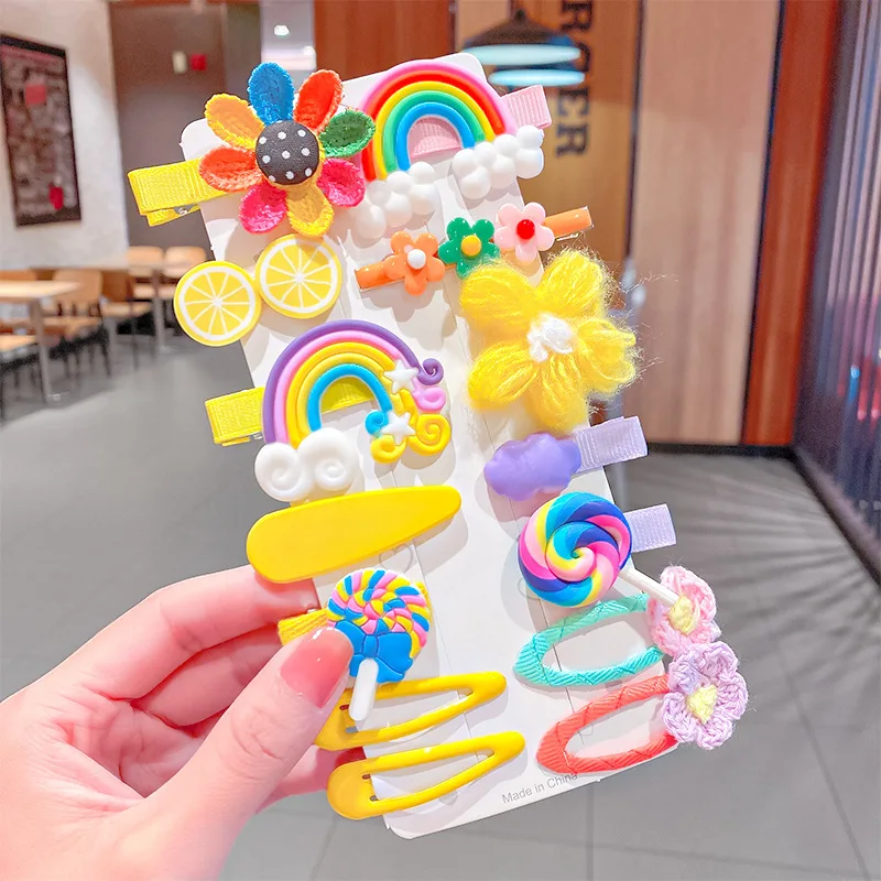 14-piece Set Cute Design Rainbow Hair Clips Metal And Pc Material ...