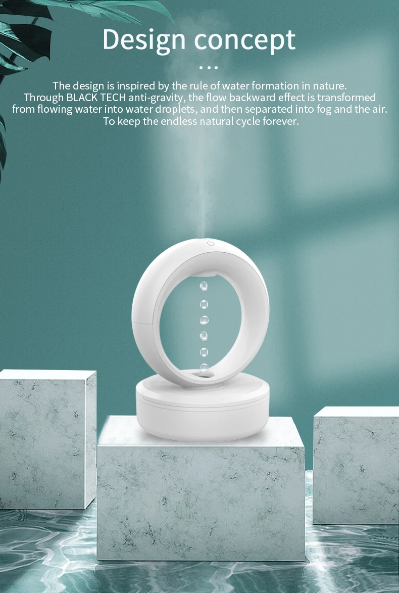 Cool Mist Anti Gravity Water Drop Essential Oil Diffuser Ultrasonic ...