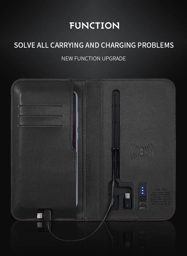 Pu Leather Wireless Charging Wallet Power Bank 6800mah Charger Wallet ...