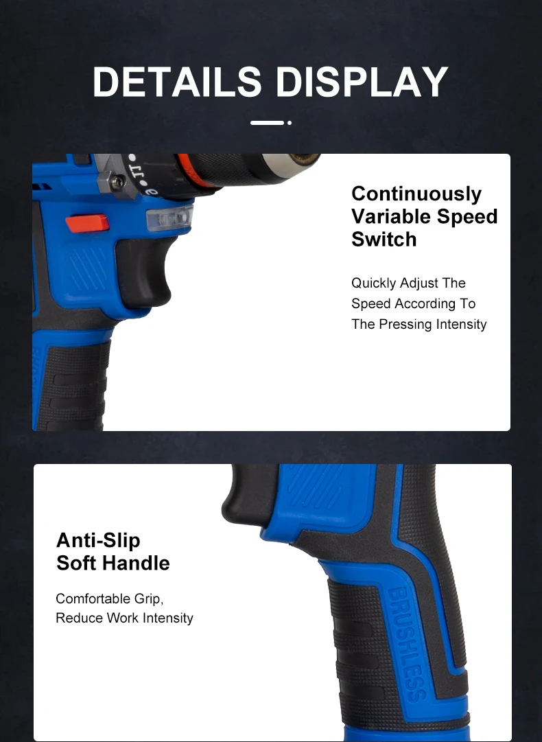 Heavy Duty Cordless Electric Drill Dual-speed Variable Speed Control ...