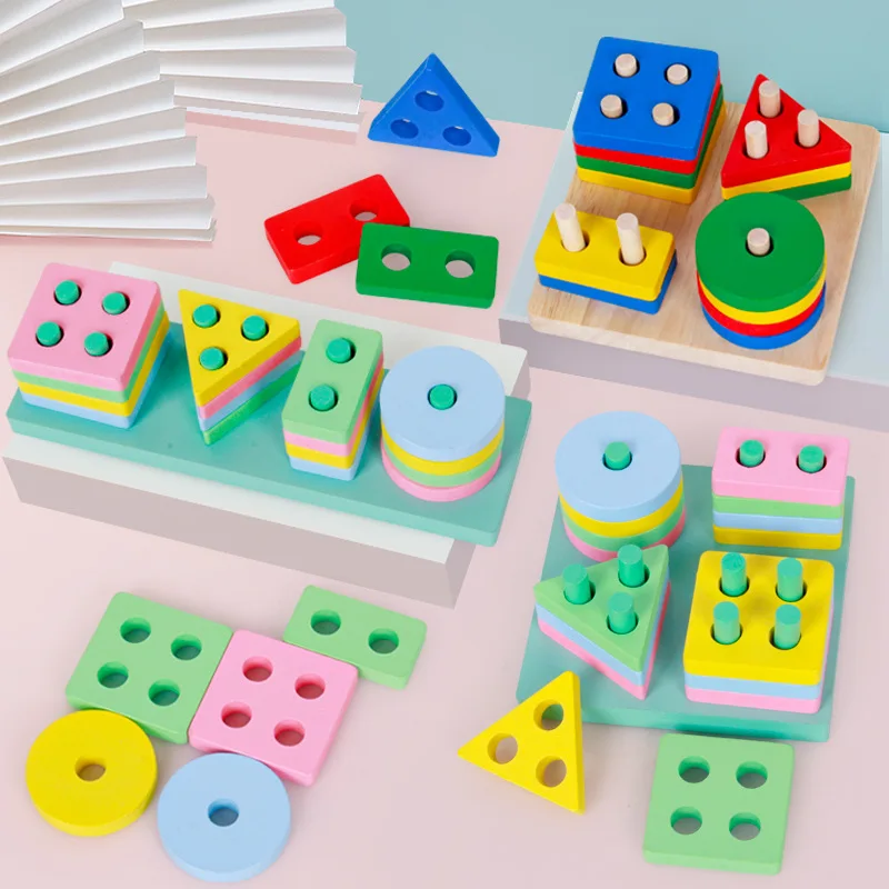 Children Educational Shape Stacker Color Recognition Block Sorting ...