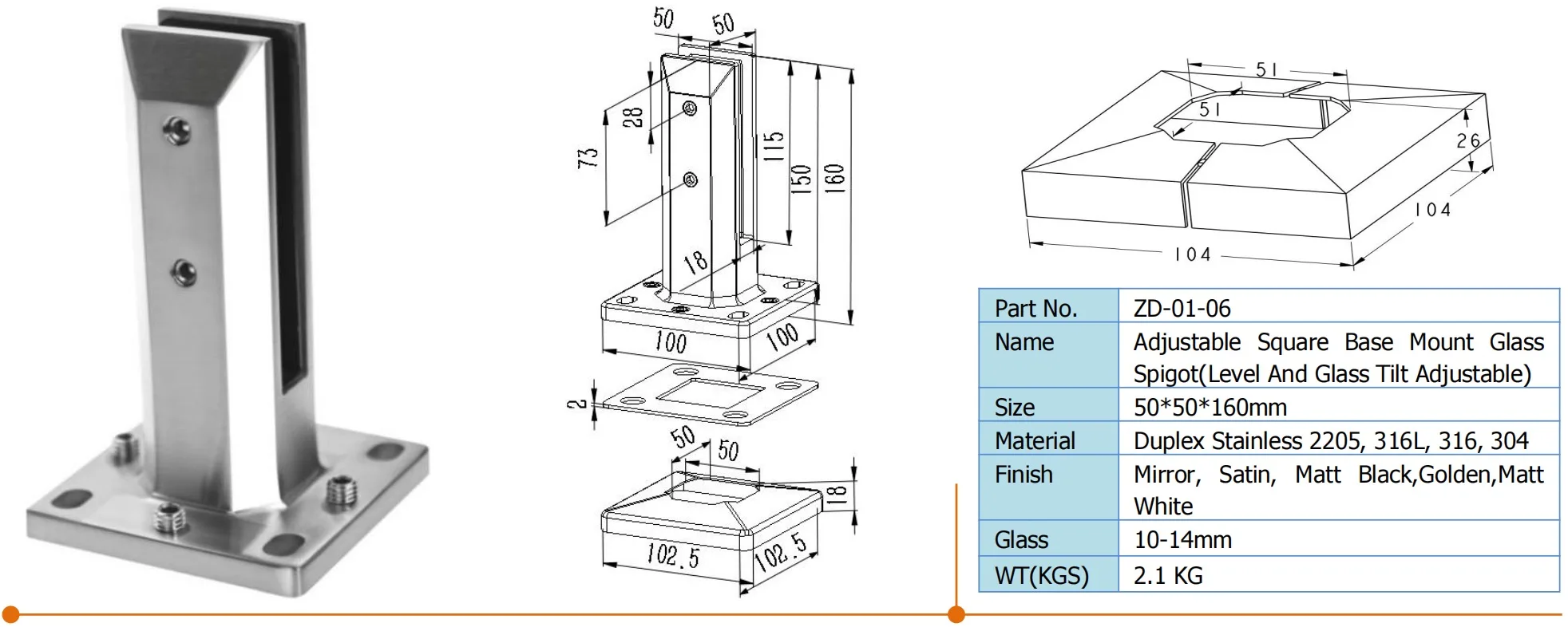 ZDCAST Adjustable Glass Spigot - Frameless Pool Fencing