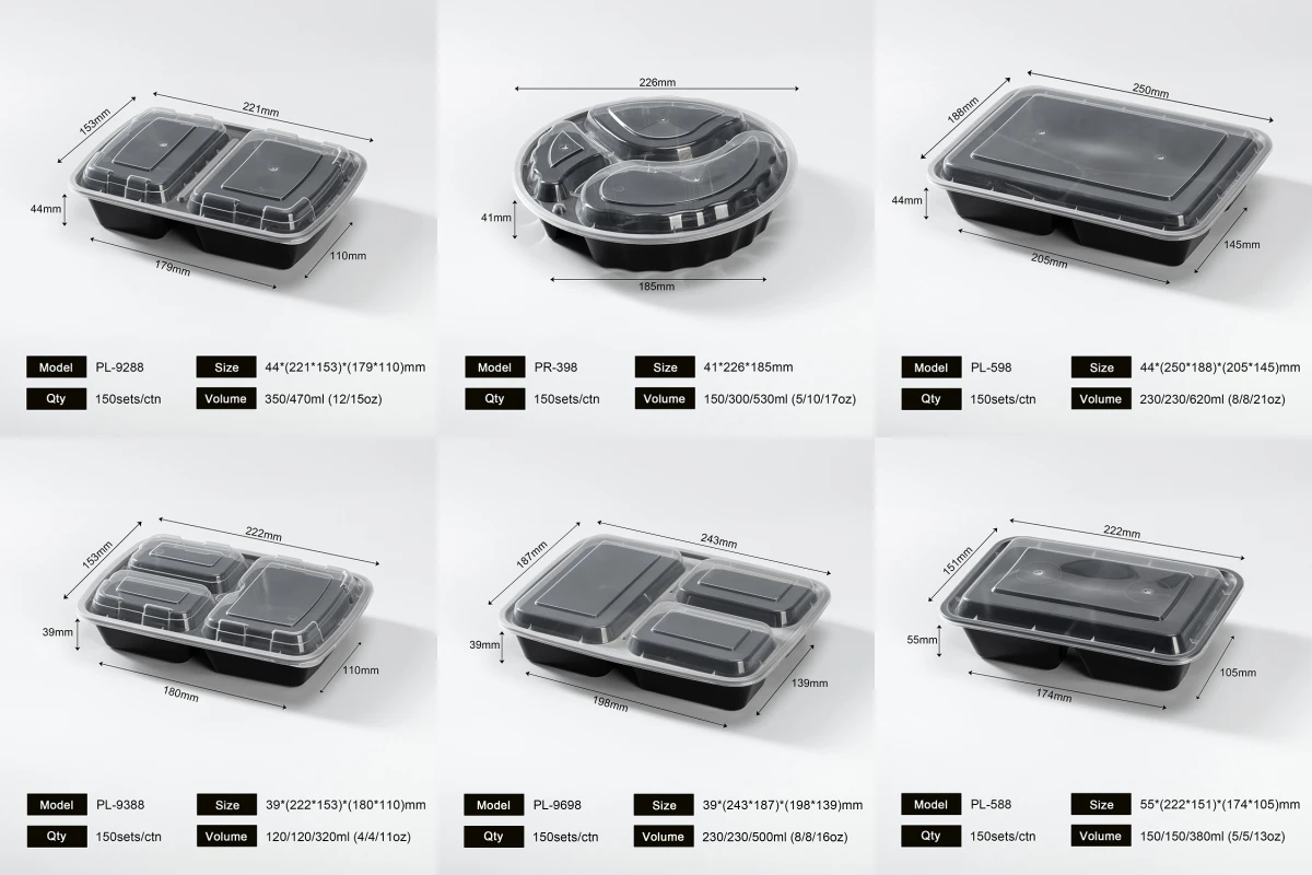 Packing Food Microwave Safe Disposable Plates 3 Compartment PP Food ...