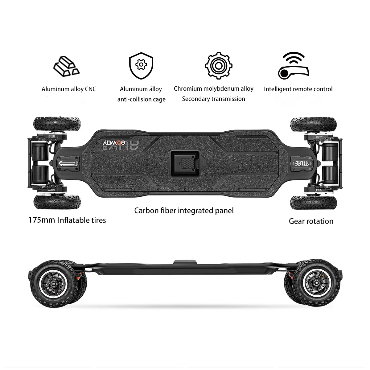 Exway Atlas Pro Gear V2 Electric Skateboard Four-wheel Drive Off-road ...