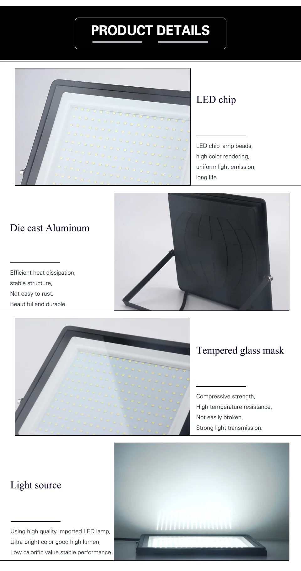 300w Led Floodlight 220v Outdoor Spotlight Tempered Glass Flood Lights ...