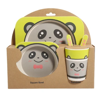 5 In 1 Box Packing Cartoon Animal Bamboo Baby Tableware With Feeding ...
