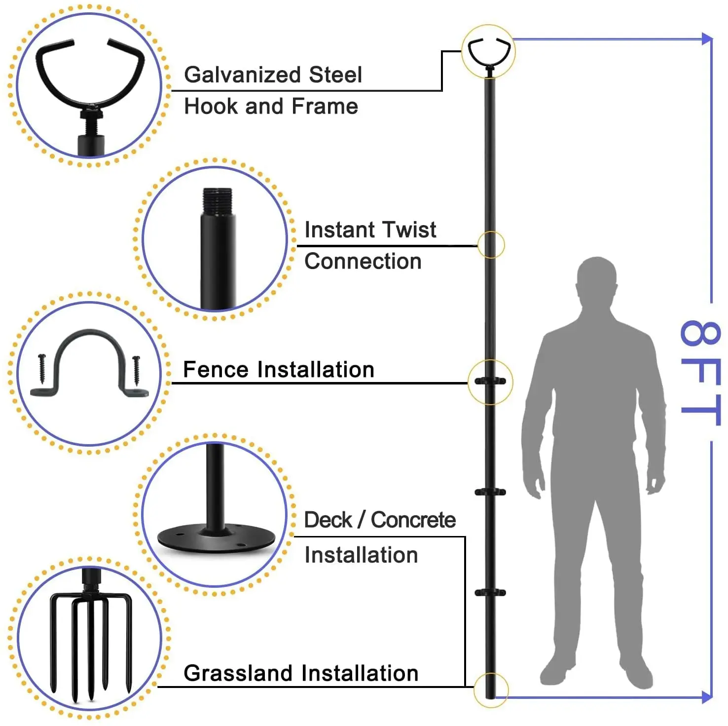 3-in-1 String Light Poles - Durable Outdoor Decor Solutions
