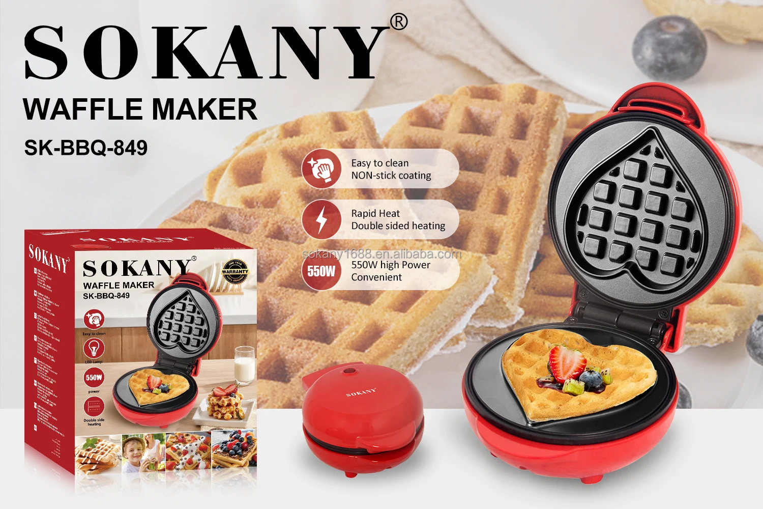 Sokany Mini Sandwich or Waffle Machine - Versatile Kitchen Appliance