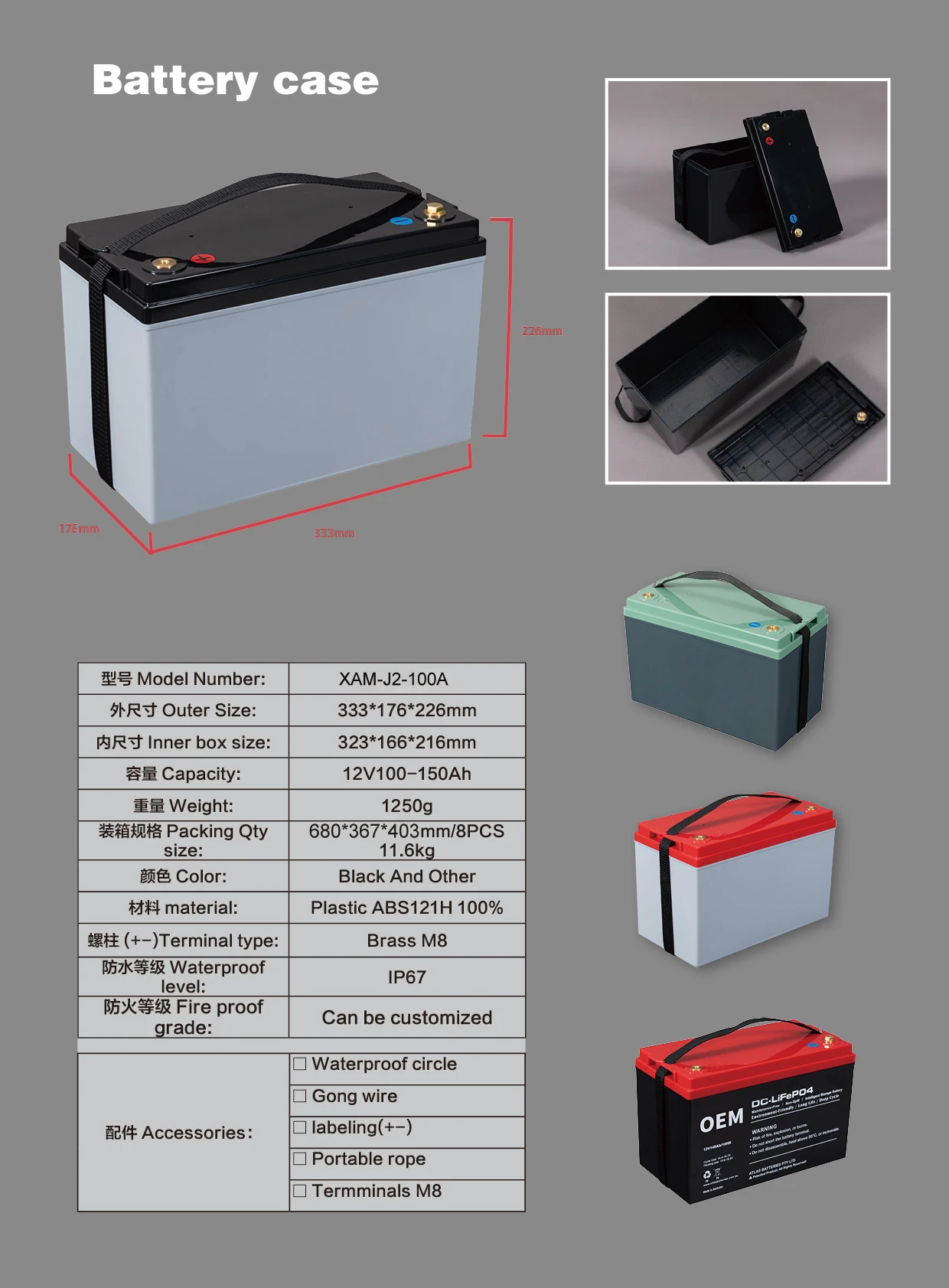 Cylindrical/ Prismatic Lifepo4 200a 180a 18650 Abs Material Empty ...