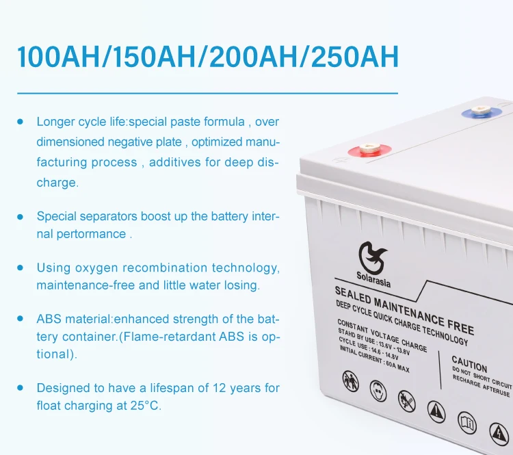 200Ah 250Ah 12V 100Ah Deep Cycle Solar Storage Battery GEL Lead Acid Battery for Solar Panel ...