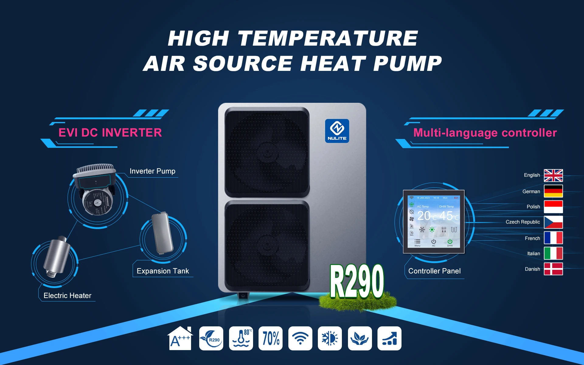 Nulite WIFI EVI R32R290 Heat Pump - Efficient & Multi-functional