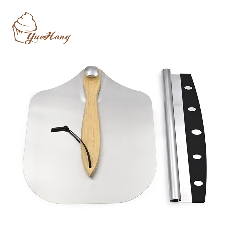 Pizza Cutter Rocker With Wooden Handles,Stainless Steel Pizza Slicer ...