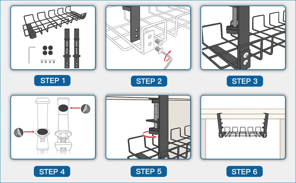 Wire Management Compartment Cable Duct Under Desk No Drill Cord Holder ...