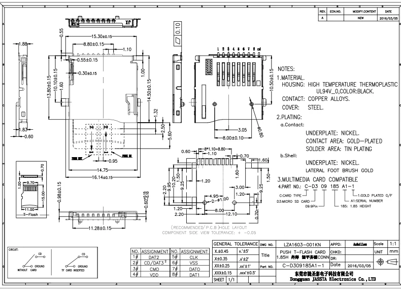 Customized Products Card Edge Connectors 8 Ways Pin Tf Card Connector ...