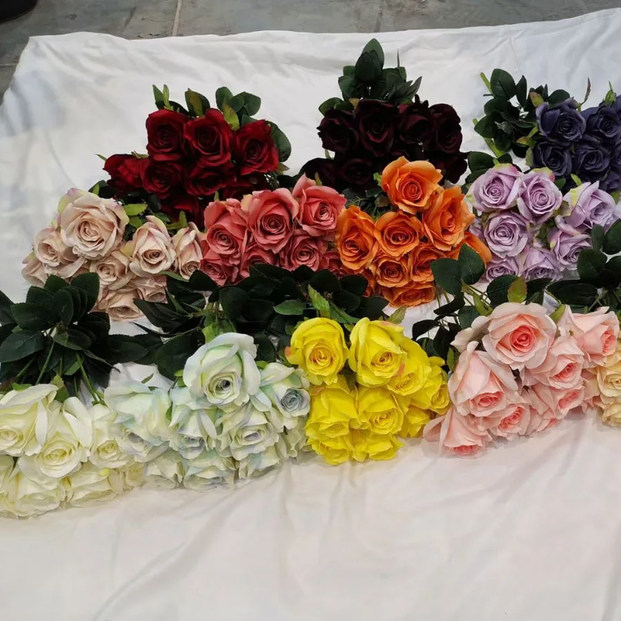 Cheap Artificial Fake Plastic Flower Single Rose Mix Color Red Roses ...