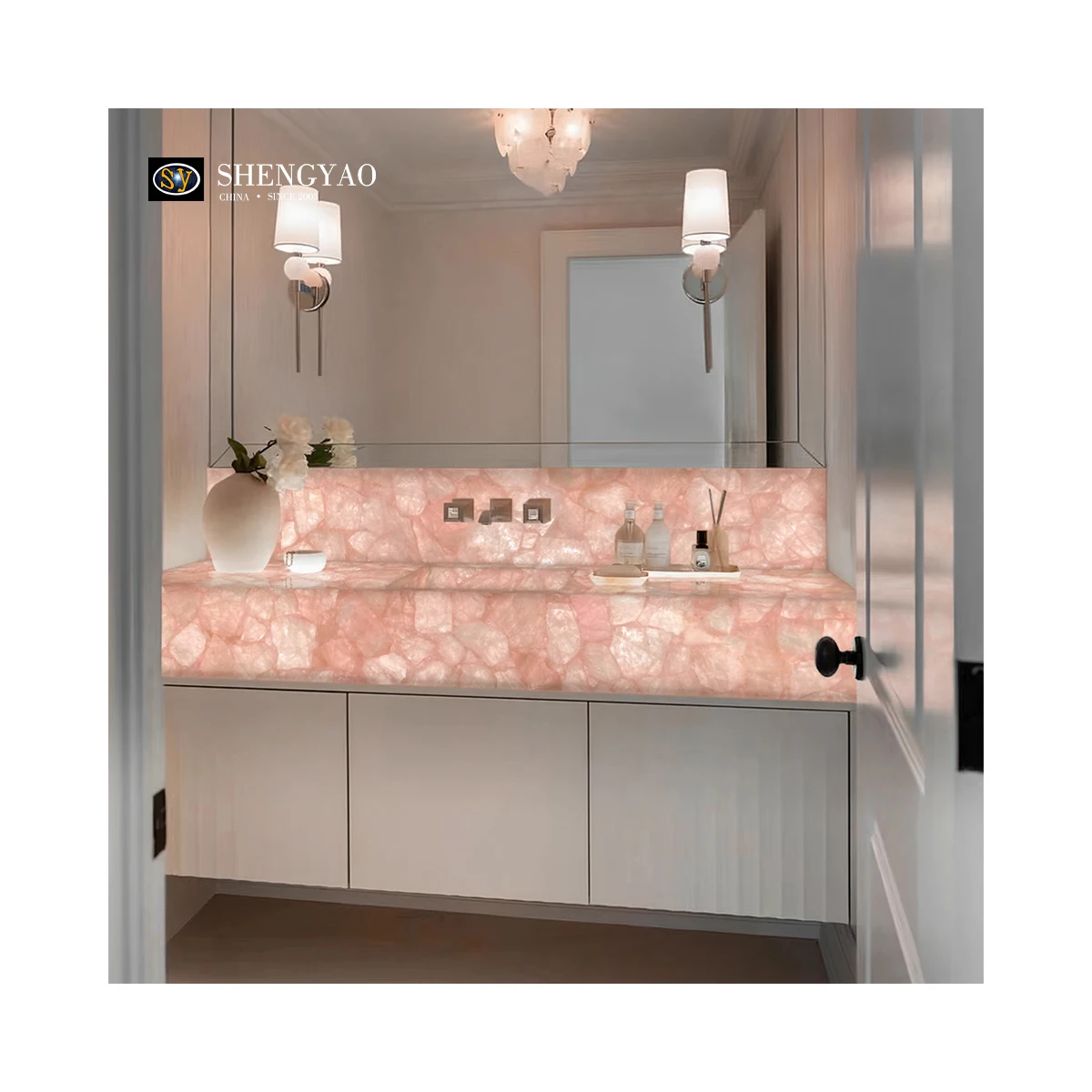 Luxury Bathroom Kitchen Design Rose Quartz Onyx Translucent Stone ...