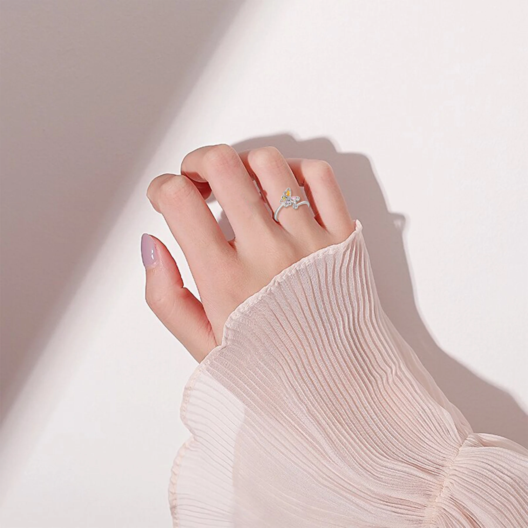 Cute Fashion Butterfly Jewelry Set Sterling Silver Colorful Zircon Open ...