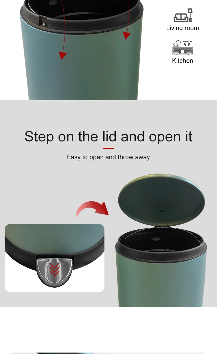 Foot Operated Garbage Bin Open Top Dustbin Living Room Bedroom Large ...