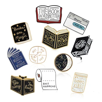 Custom Print Literary & Book Themed Enamel Pin Set Book Brooches Magic ...