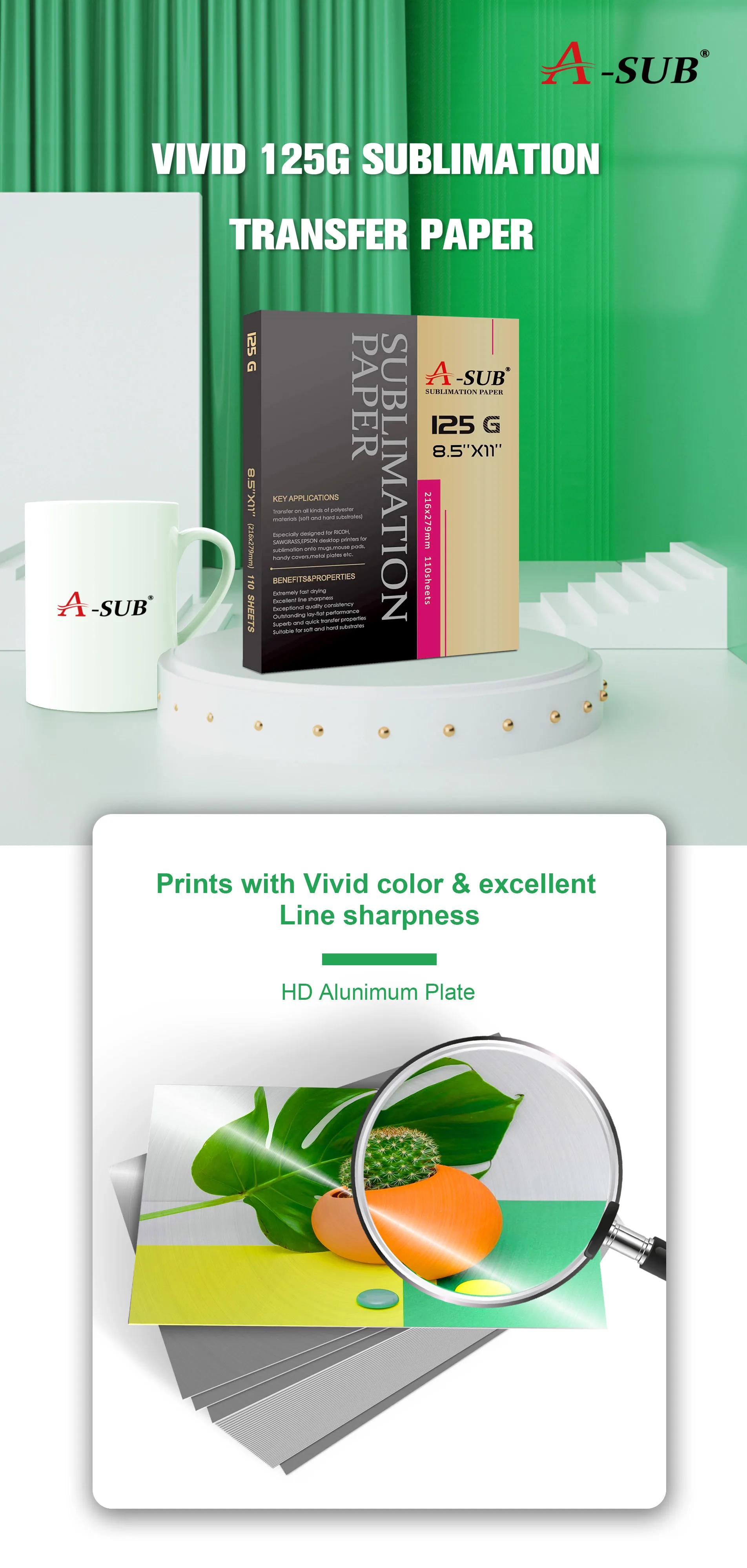 Top Quality A-sub 125g Instant Dry Sublimation Transfer Paper 13"*19 ...