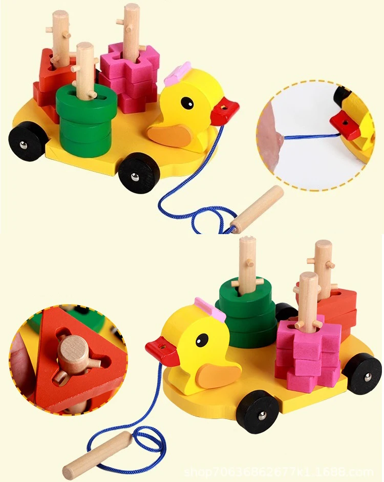 Wooden Dragging Blocks Baby Duck Disassemble Vehicle Geometrical ...