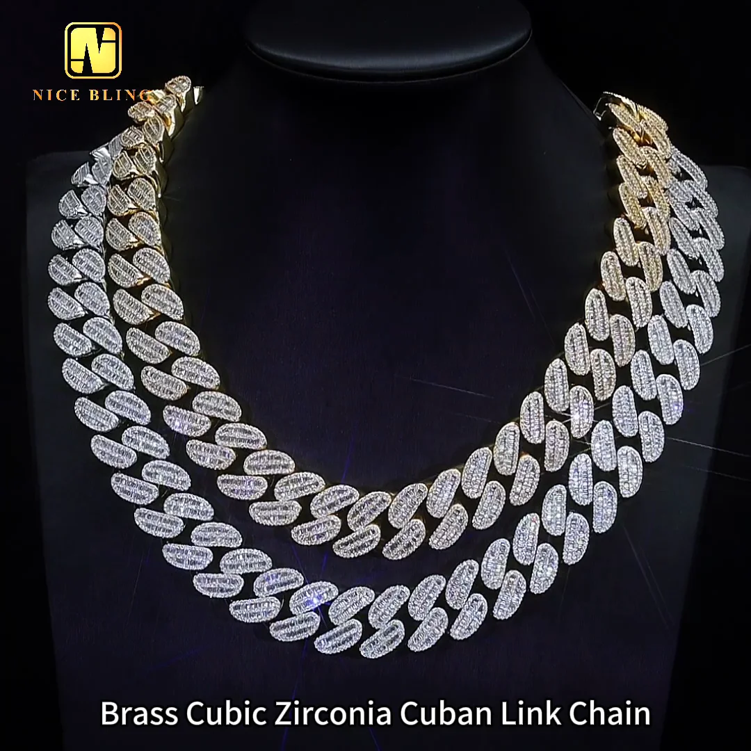 Luxury Thick Baguette Cz Cuban Link Chains Factory Price Iced Out Hip ...