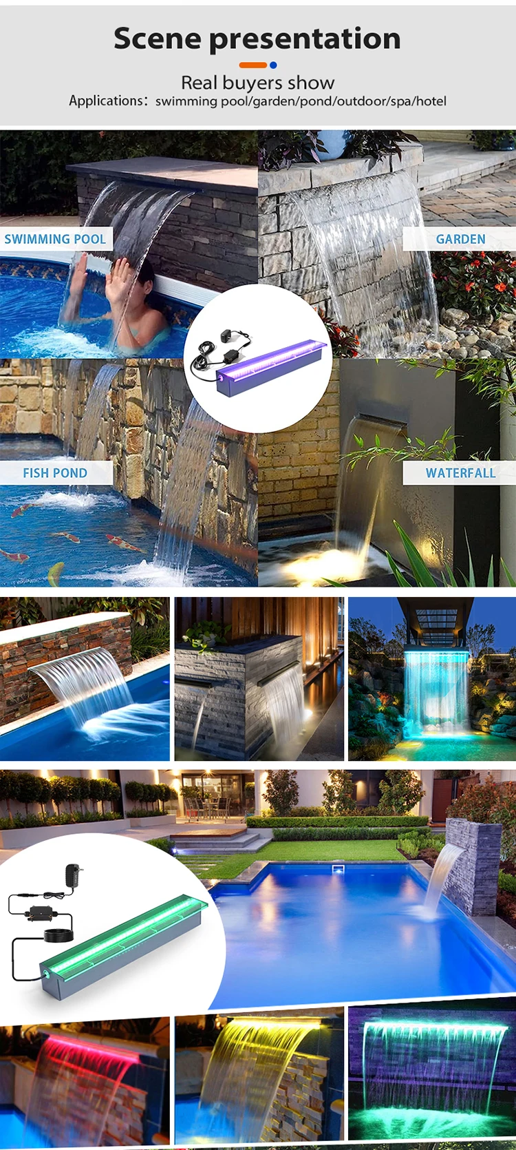 LED Swimming Pool Waterfall Lights - High Quality AC12V