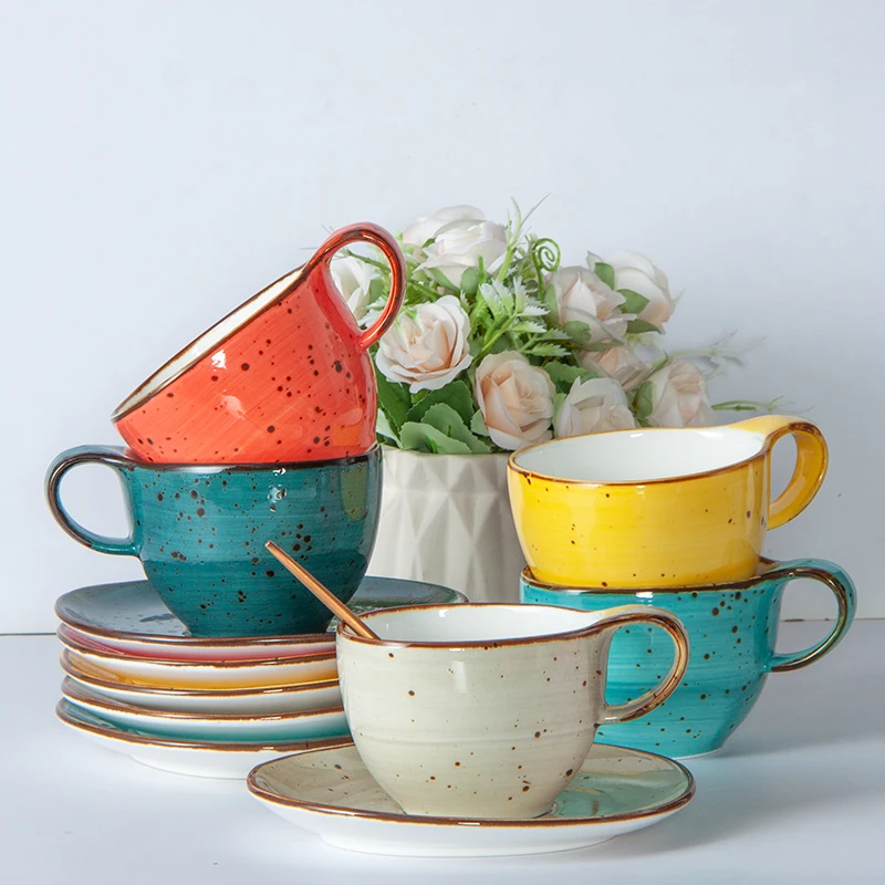Assorted Colors Hand Made Cups Cappuccino Tea Cup Set Porcelain Glazed ...